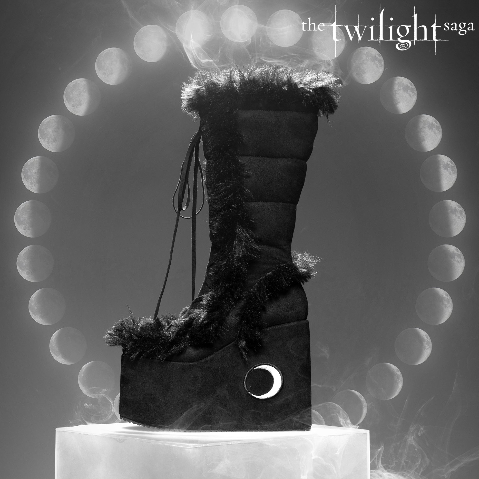 La Push Crescent Platform Faux Fur Long Boots - Black – KOI footwear