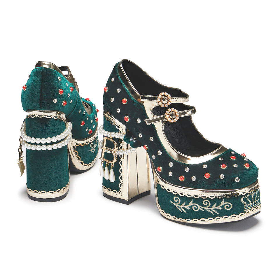 Boleyn’s Revenge Bejewelled Velvet Heels - Green – KOI footwear