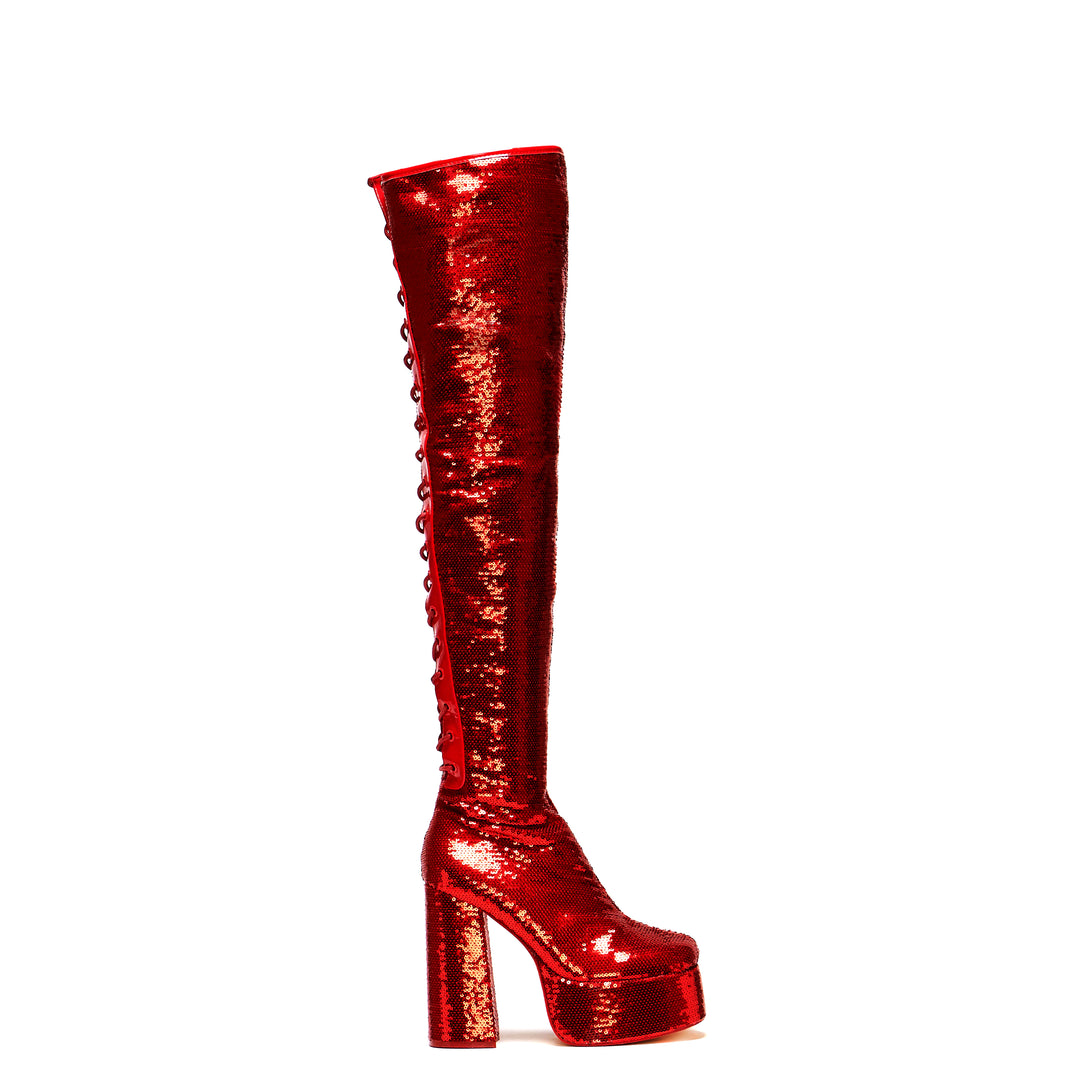 Creature of the Night Sequin Long Boots - Red – KOI footwear