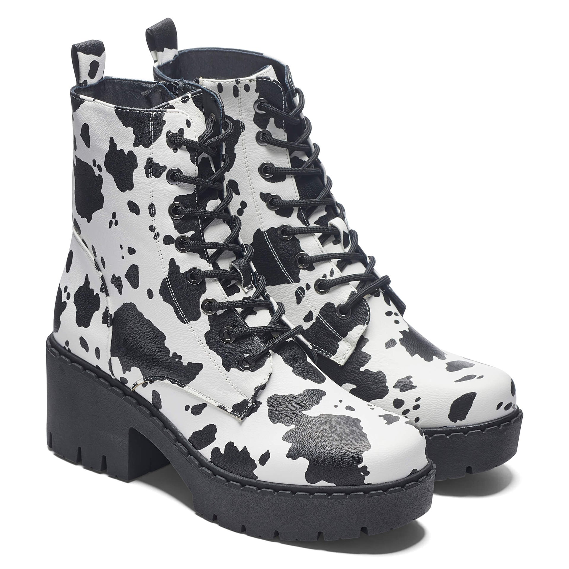 Daisy Cow Print Switch Lace Up Boots – KOI footwear