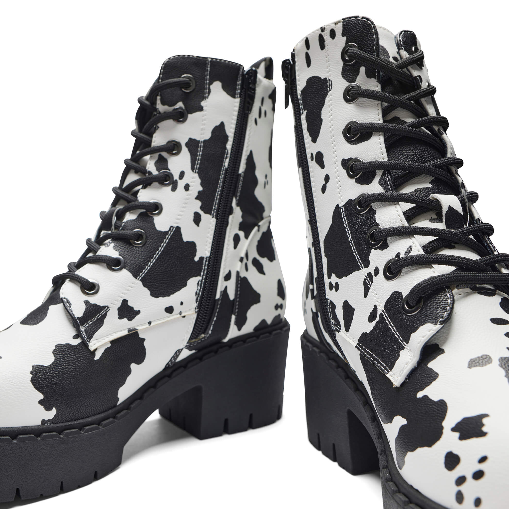 Daisy Cow Print Switch Lace Up Boots – KOI footwear