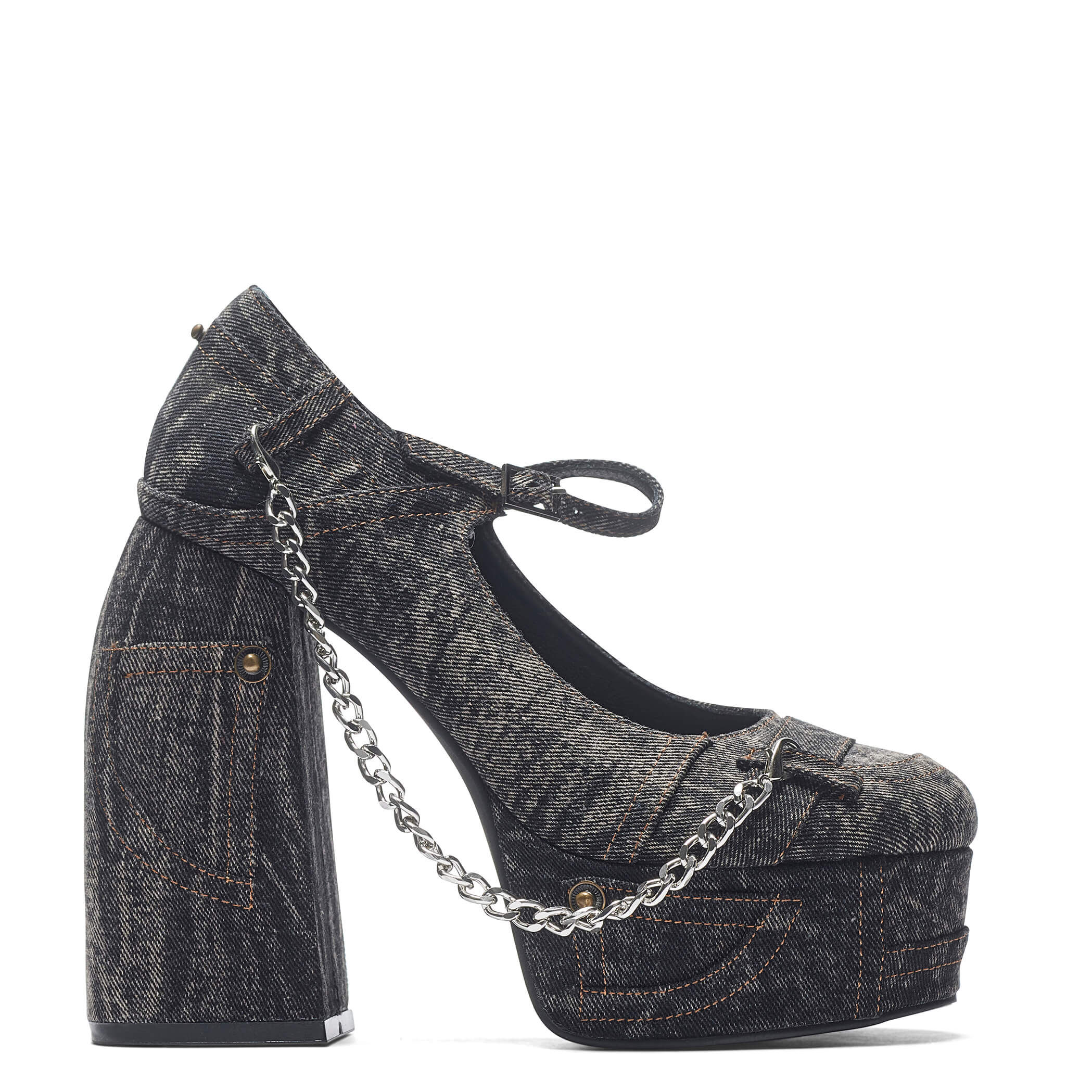 Faded Denim Platform Heels - Black – KOI footwear