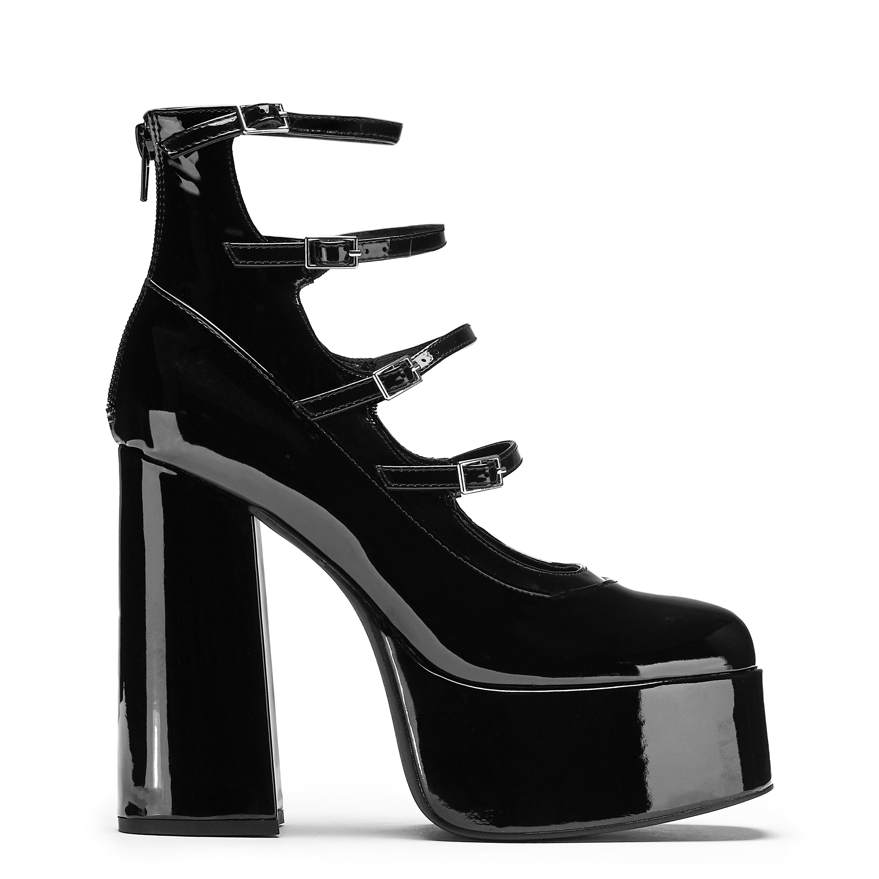 Gurren Strappy Black Patent Platform Heels – KOI footwear