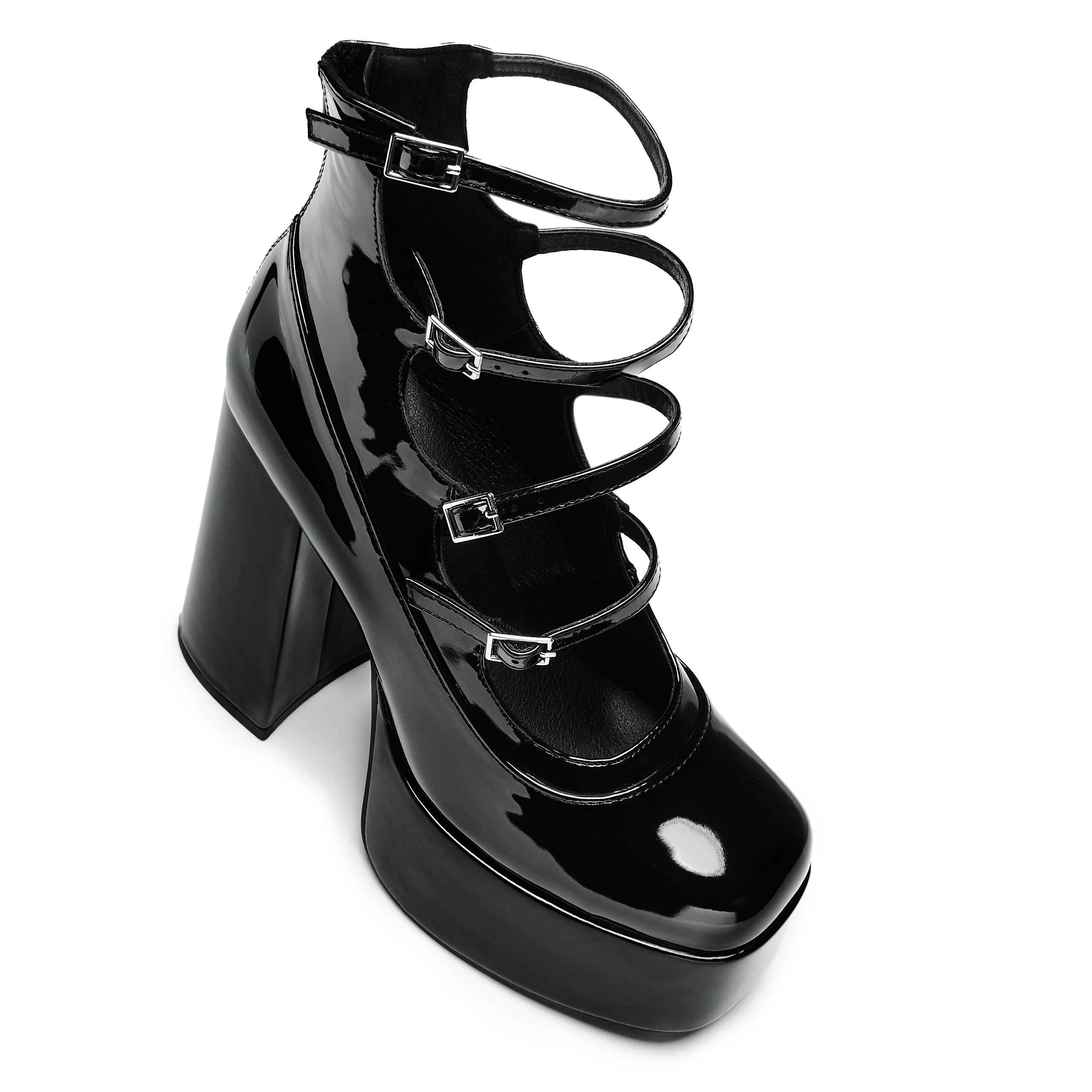 Gurren Strappy Black Patent Platform Heels – KOI footwear