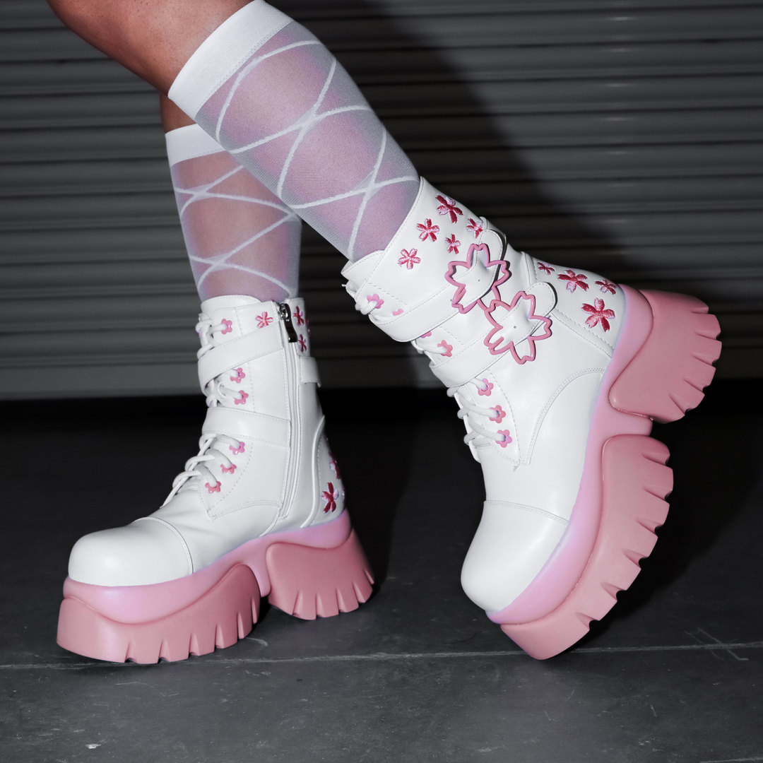 Sakura Miku Cherry Blossom ‘Monster’ Boots - White – KOI footwear
