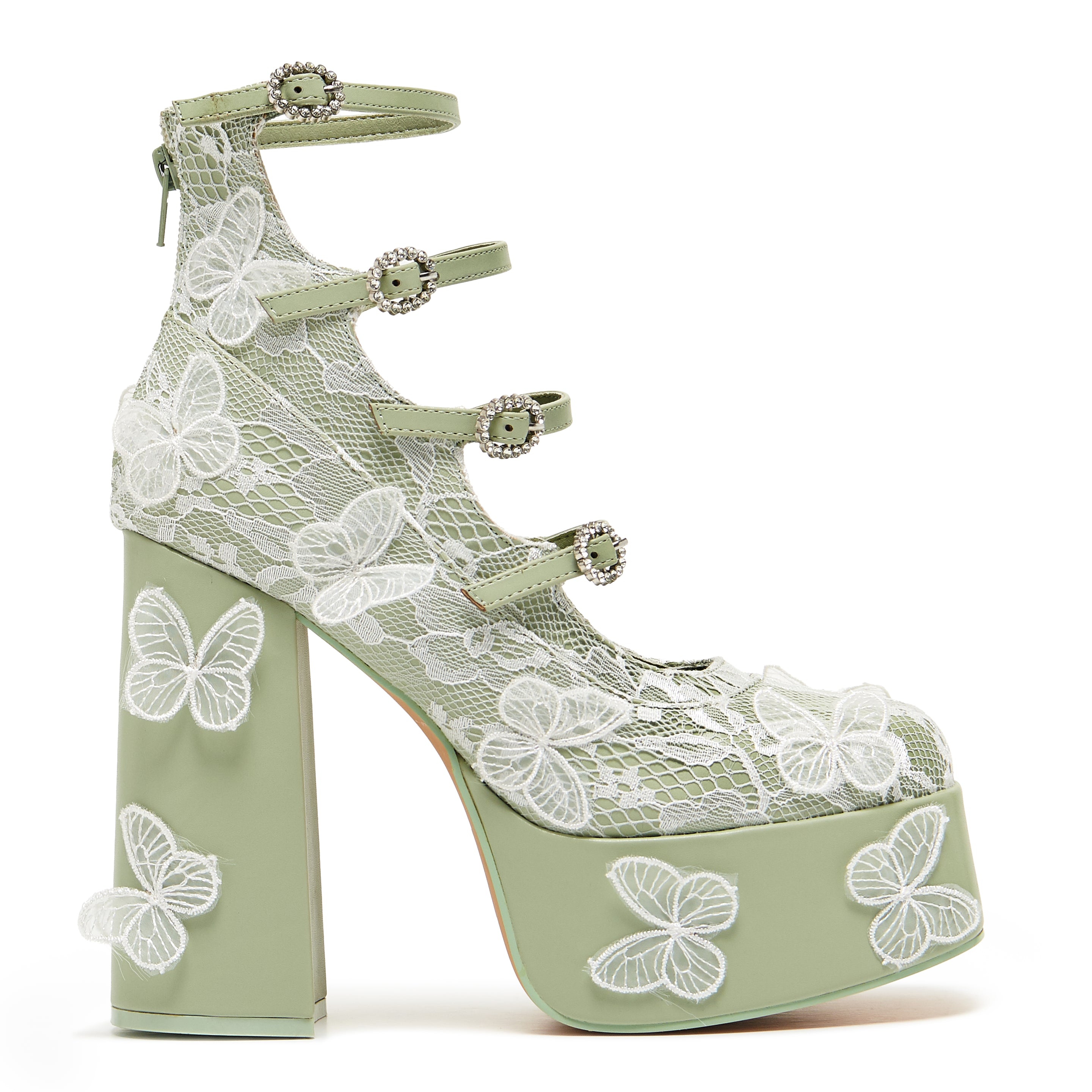 Wild Lotus Butterfly Lace Platform Heels - Green – KOI footwear