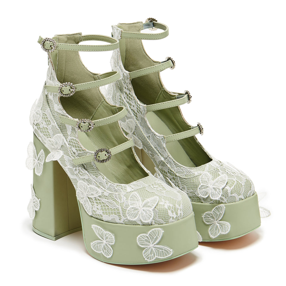 Wild Lotus Butterfly Lace Platform Heels - Green – KOI footwear