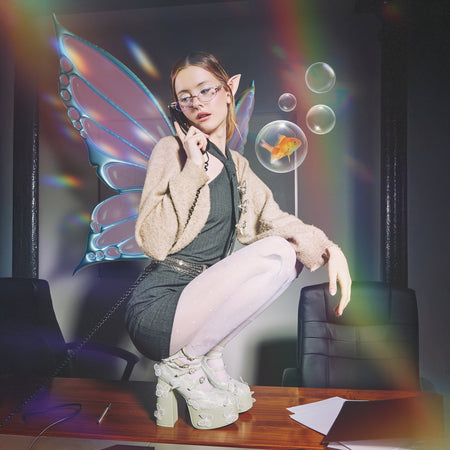 Wild Lotus Butterfly Lace Platform Heels - Green – KOI footwear