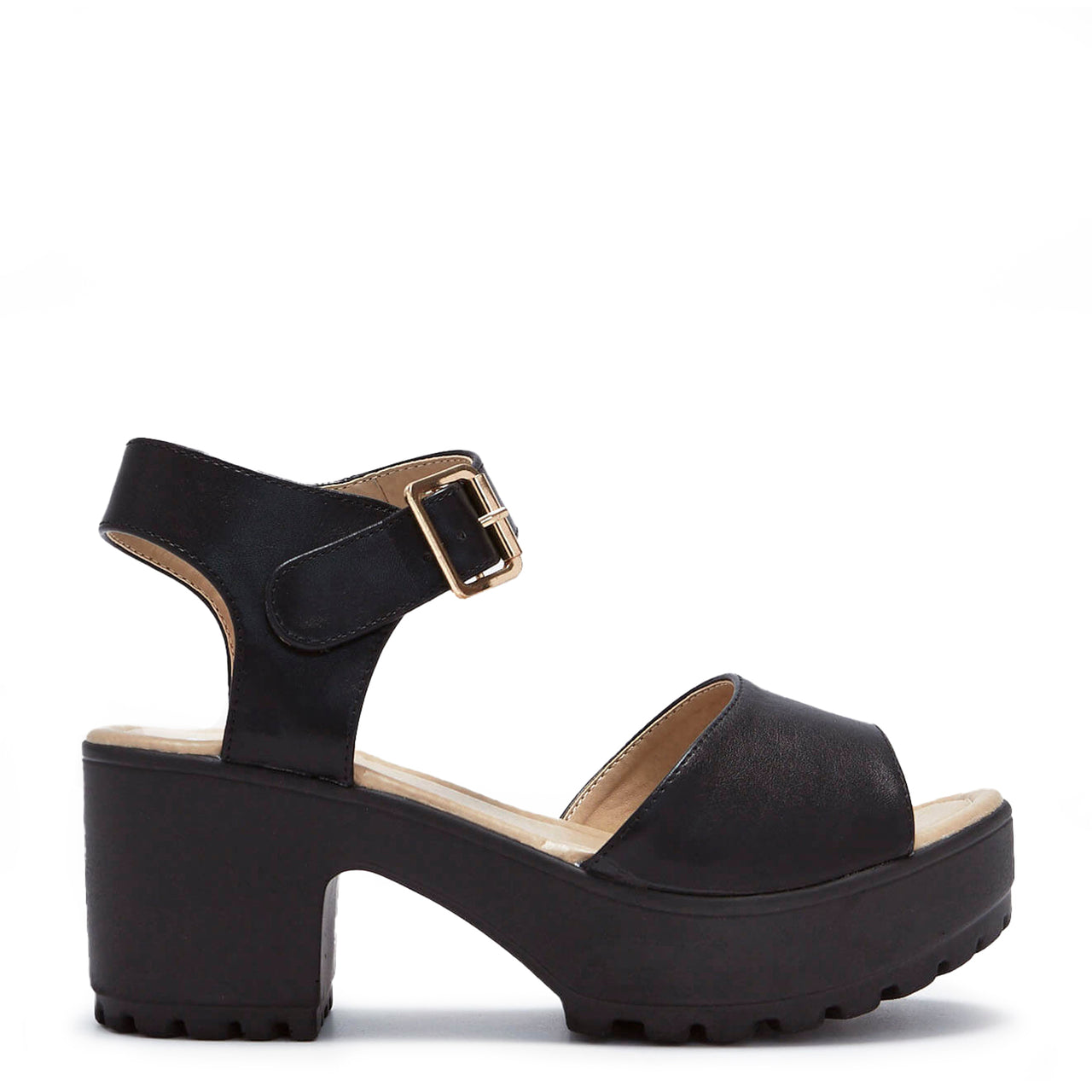 Black Ankle Strap Chunky Platform Cleated Sandals – KOI footwear
