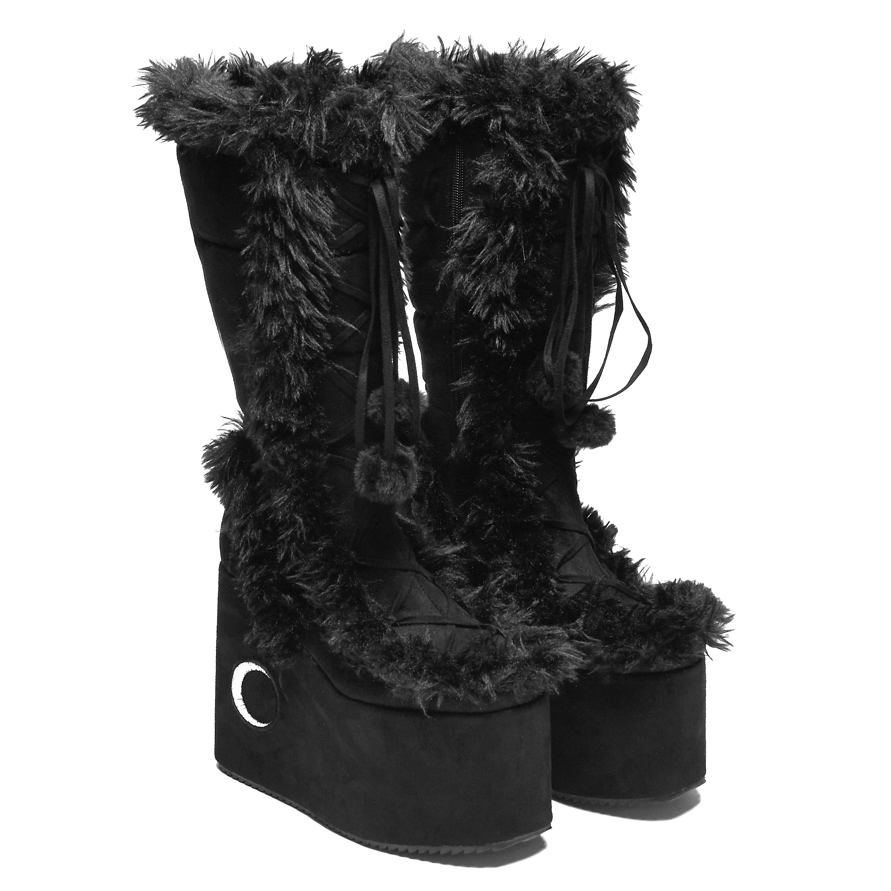La Push Crescent Platform Faux Fur Long Boots - Black – KOI footwear