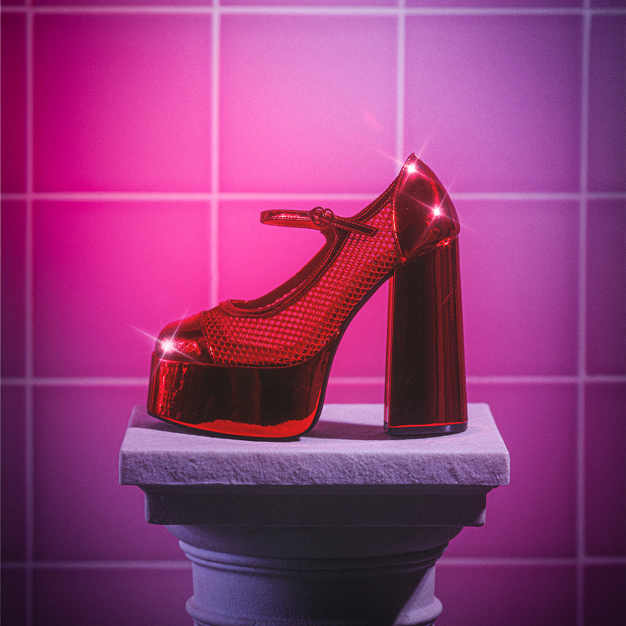 Regular Frankie Fan Fishnet Platform Heels - Red – KOI footwear