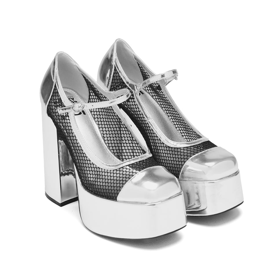 Regular Frankie Fan Fishnet Platform Heels - Silver – KOI footwear