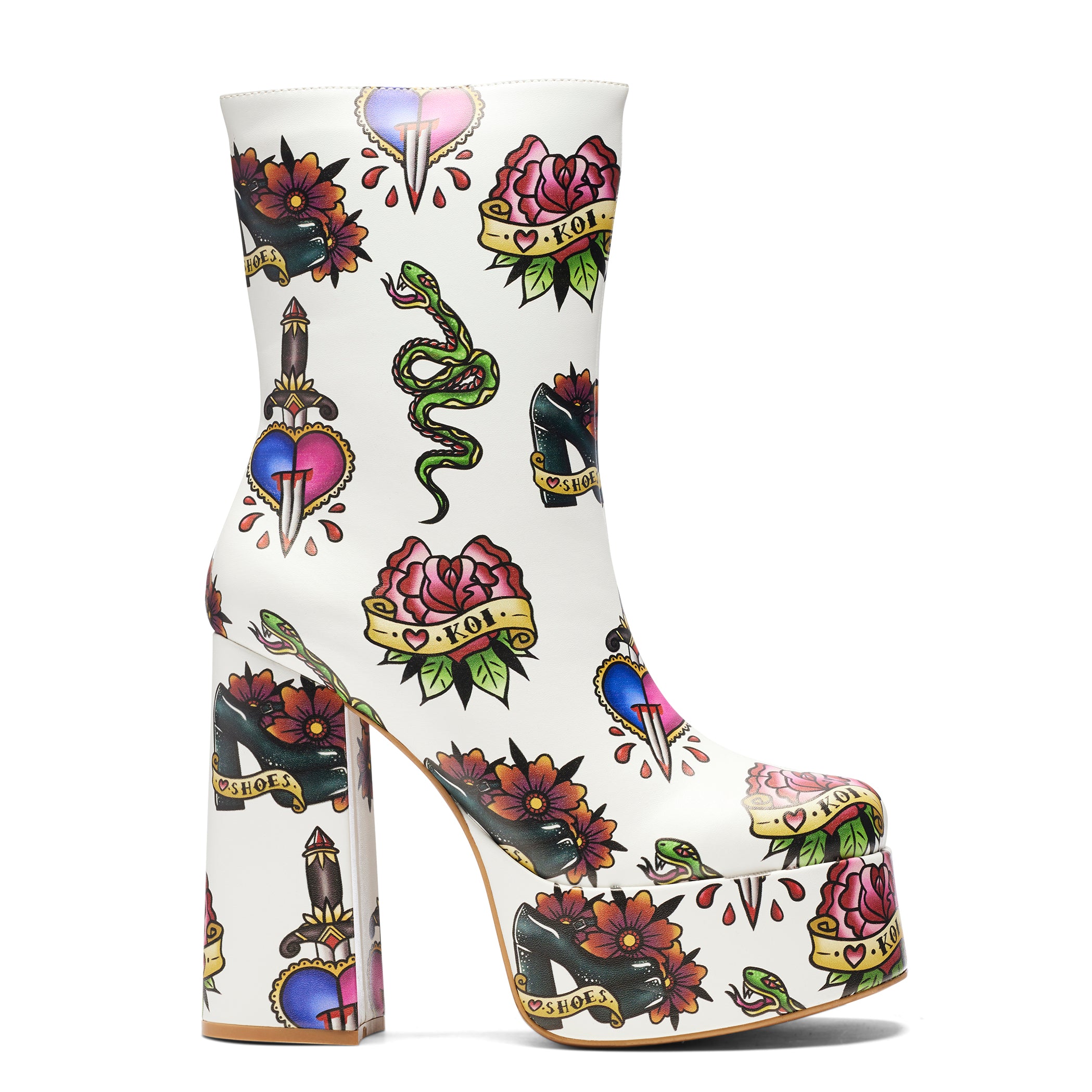 Verdict of a Serpent & Dagger Heeled Boots - White – KOI footwear