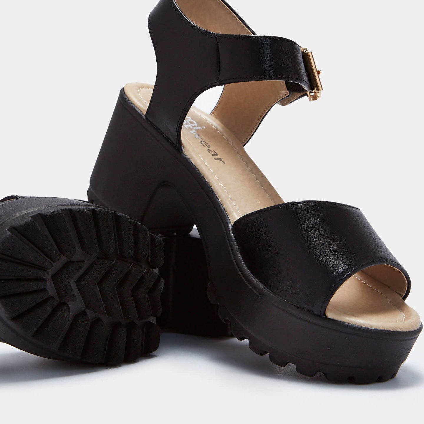 Black Ankle Strap Chunky Platform Cleated Sandals – KOI footwear
